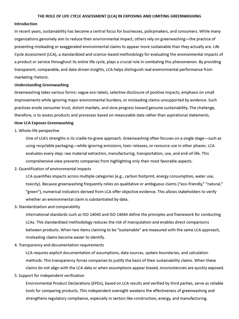 The Role of Life Cycle Assessment | PDF | Life Cycle Assessment ...