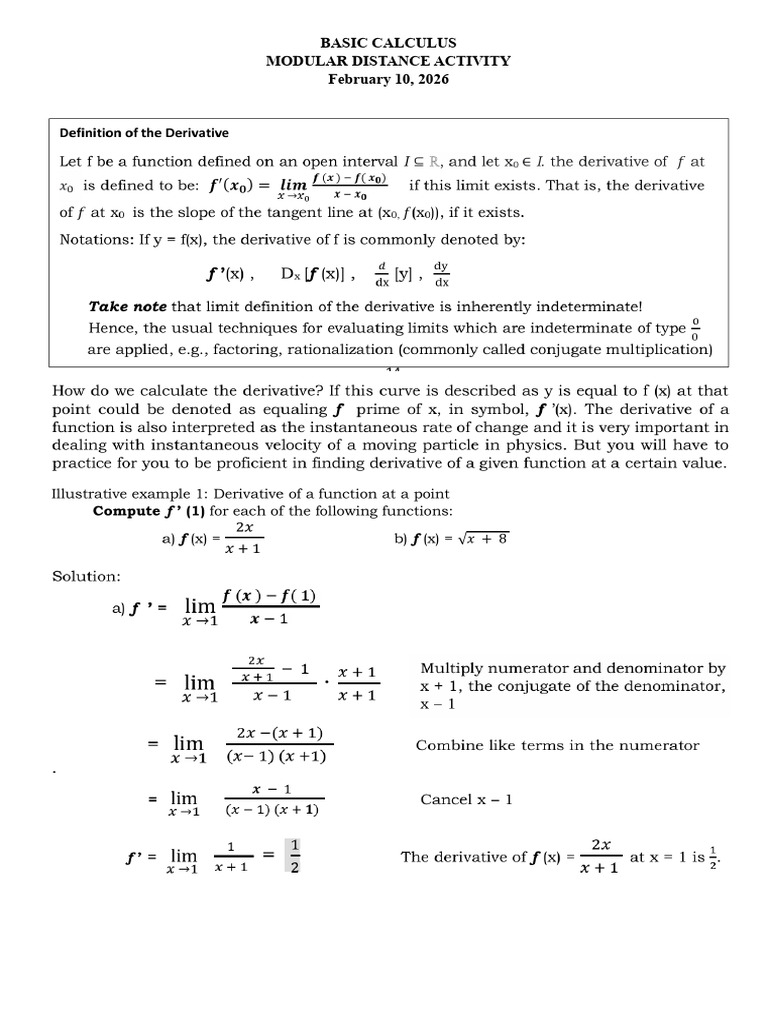 MDL Activity Basic Calculus 02-10-2026 | PDF