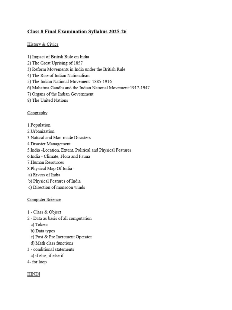 Class 8 Final Examination Syllabus 2025261 | PDF | Chemistry