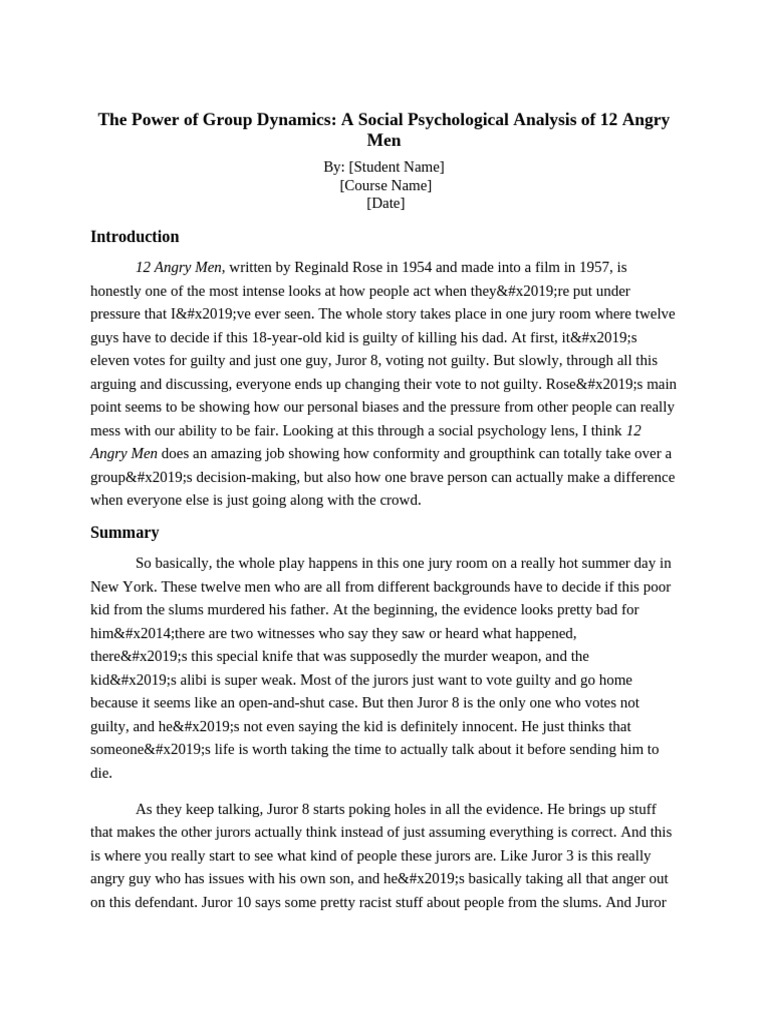 12 Angry Men Critical Analysis | PDF | Behavioural Sciences | Cognition
