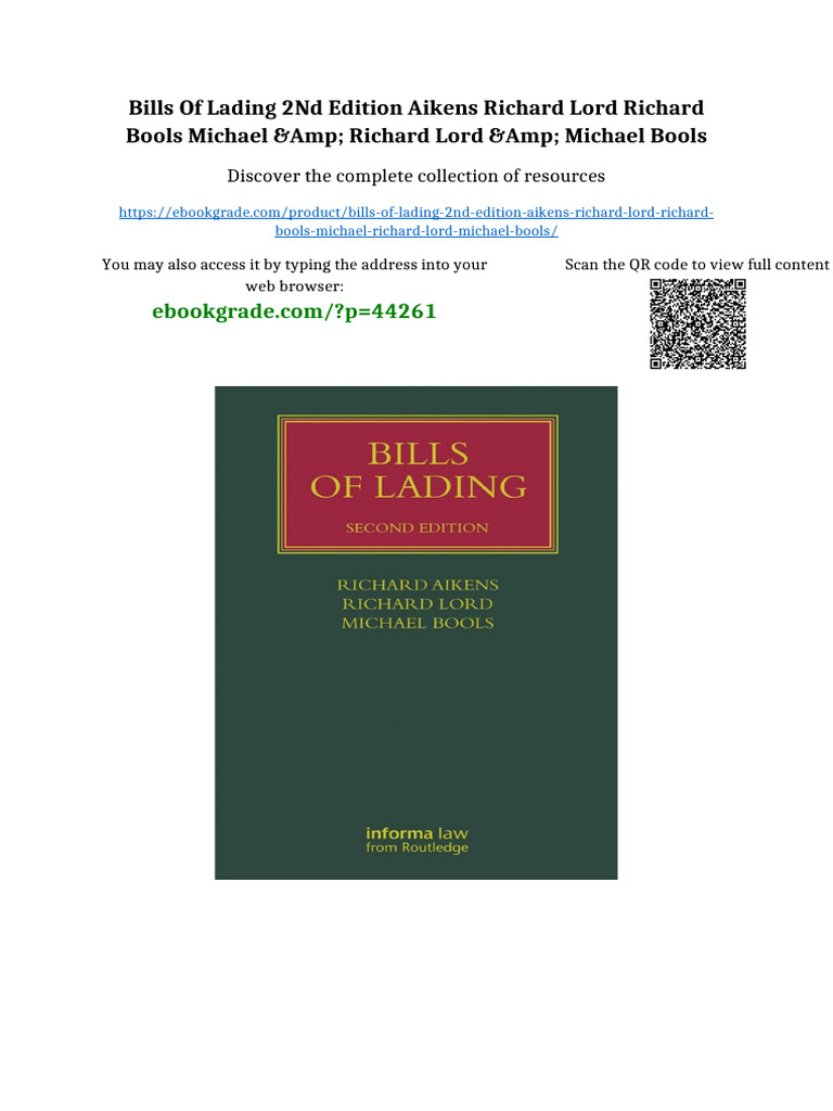 Bills of Lading 2nd Edition Aikens Richard Lord Richard Bools Michael ...