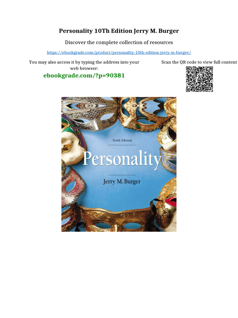 Personality 10th Edition Jerry M. Burger available instanly | PDF ...