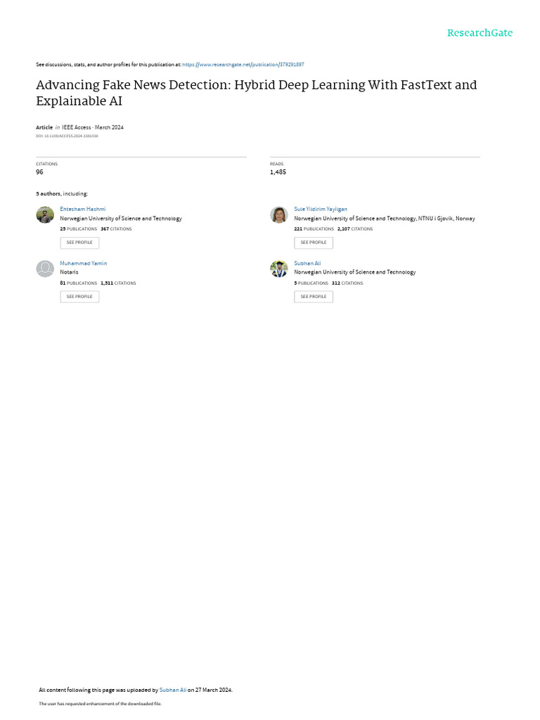 Advancing Fake News Detection Hybrid Deep Learning With FastText and ...