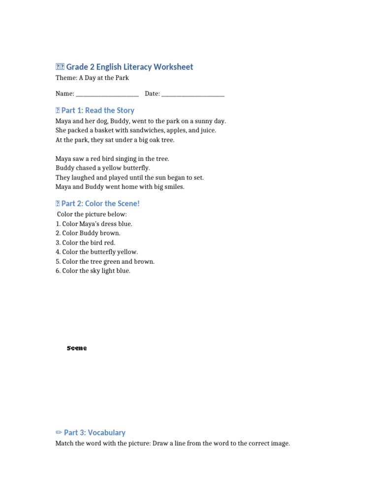 Grade2 Literacy Worksheet 2 | PDF