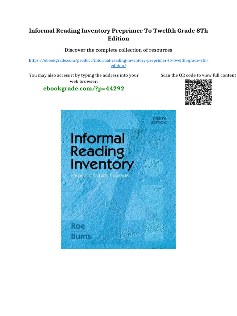 Informal Reading Inventory Preprimer to Twelfth Grade 8th Edition Ready ...
