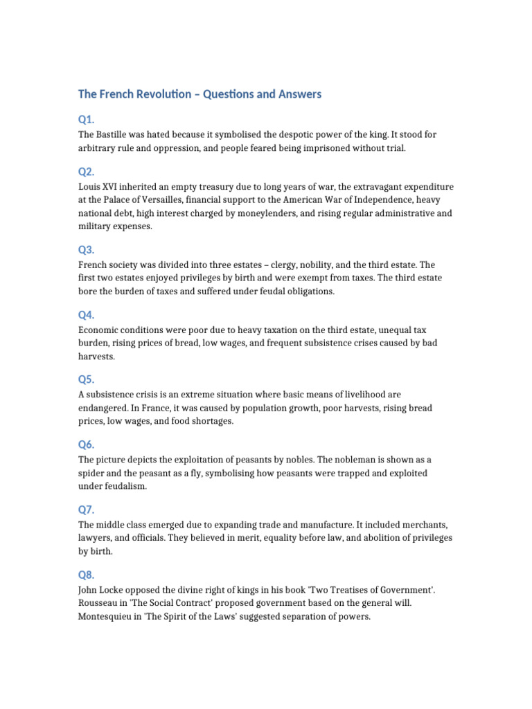 French Revolution Questions and Answers | PDF | French Revolution ...