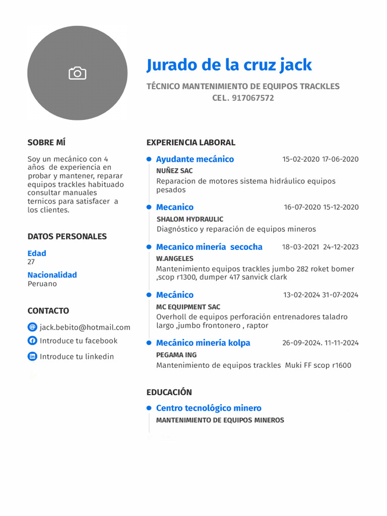 Cv Jurado de La Cruz Jack | PDF | Información | Documento de identidad
