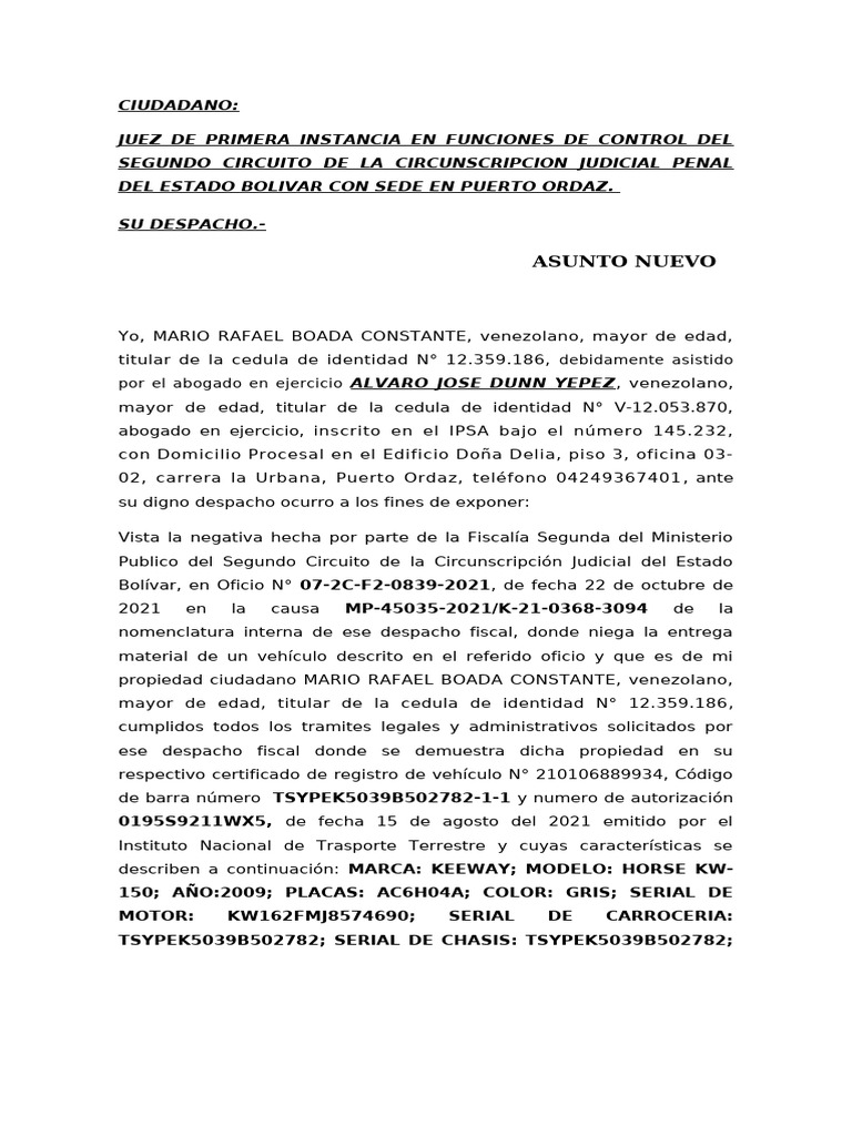Solicitud de Vehiculo Mario Boada | PDF | Fiscal | Documento de identidad