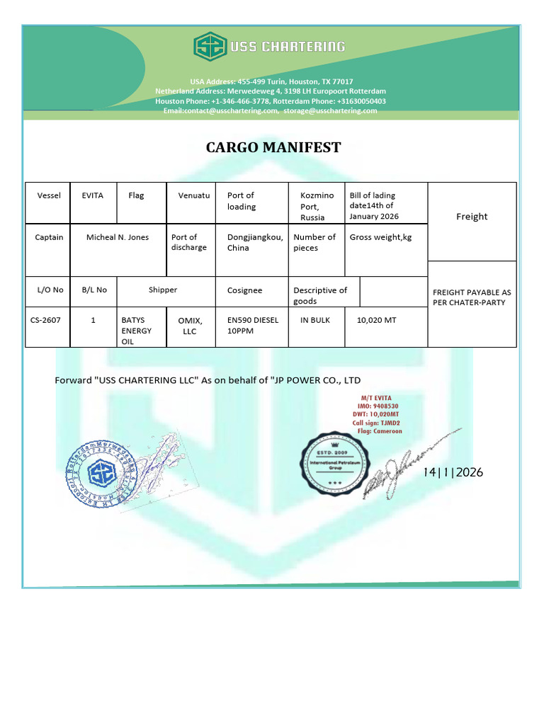 Ipg Uss Cargo Manifest | PDF