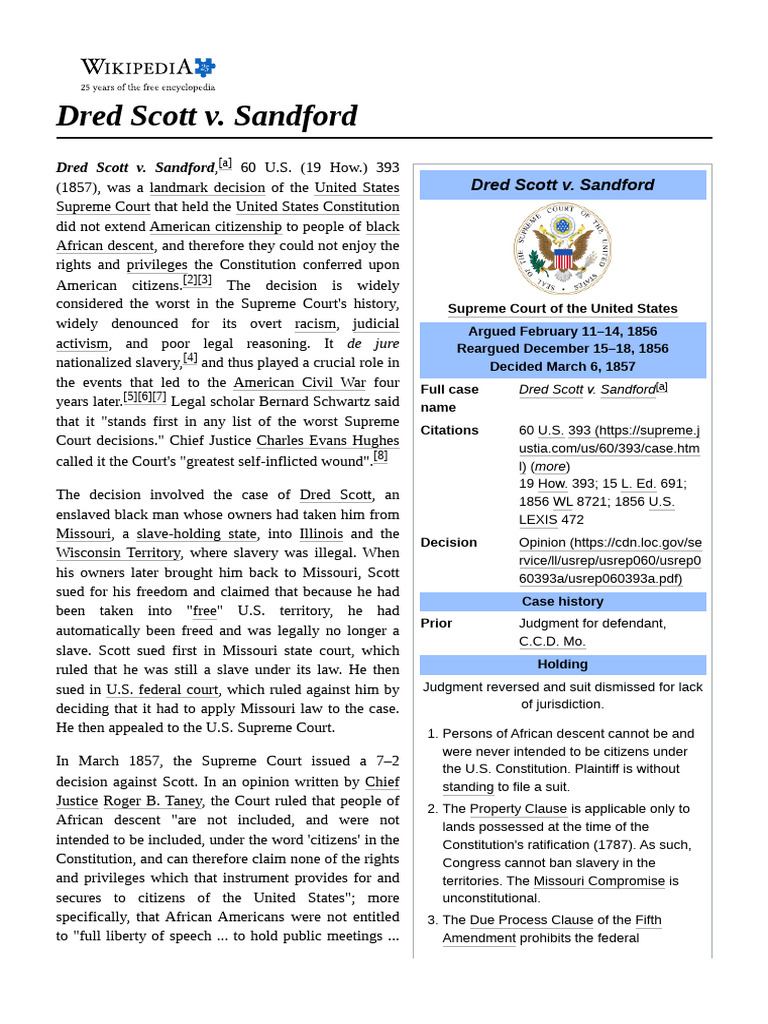 Dred Scott v. Sandford | PDF | Dred Scott V. Sandford | Roger B. Taney