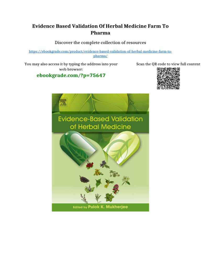 Evidence Based Validation of Herbal Medicine Farm to Pharma online ...