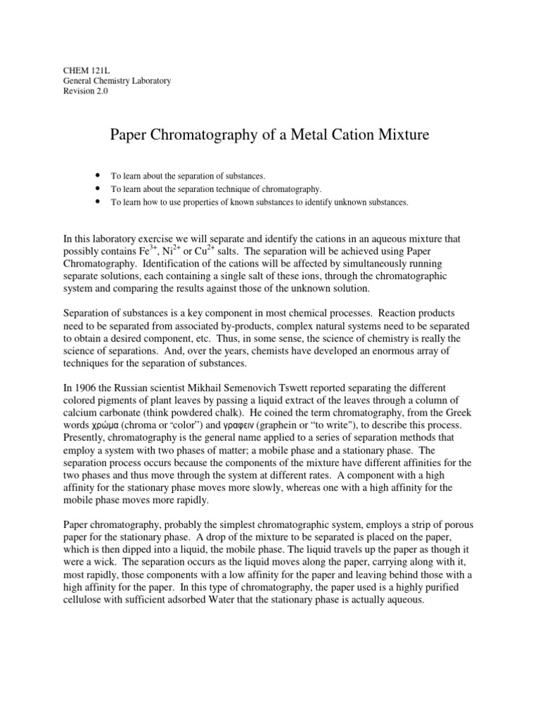 Chromatography - Paper Chromatography of A Metal Cation Mixture | PDF ...