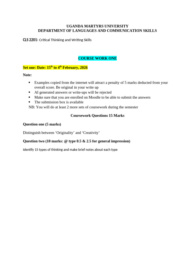 Critical Thinking Coursework Set One | PDF