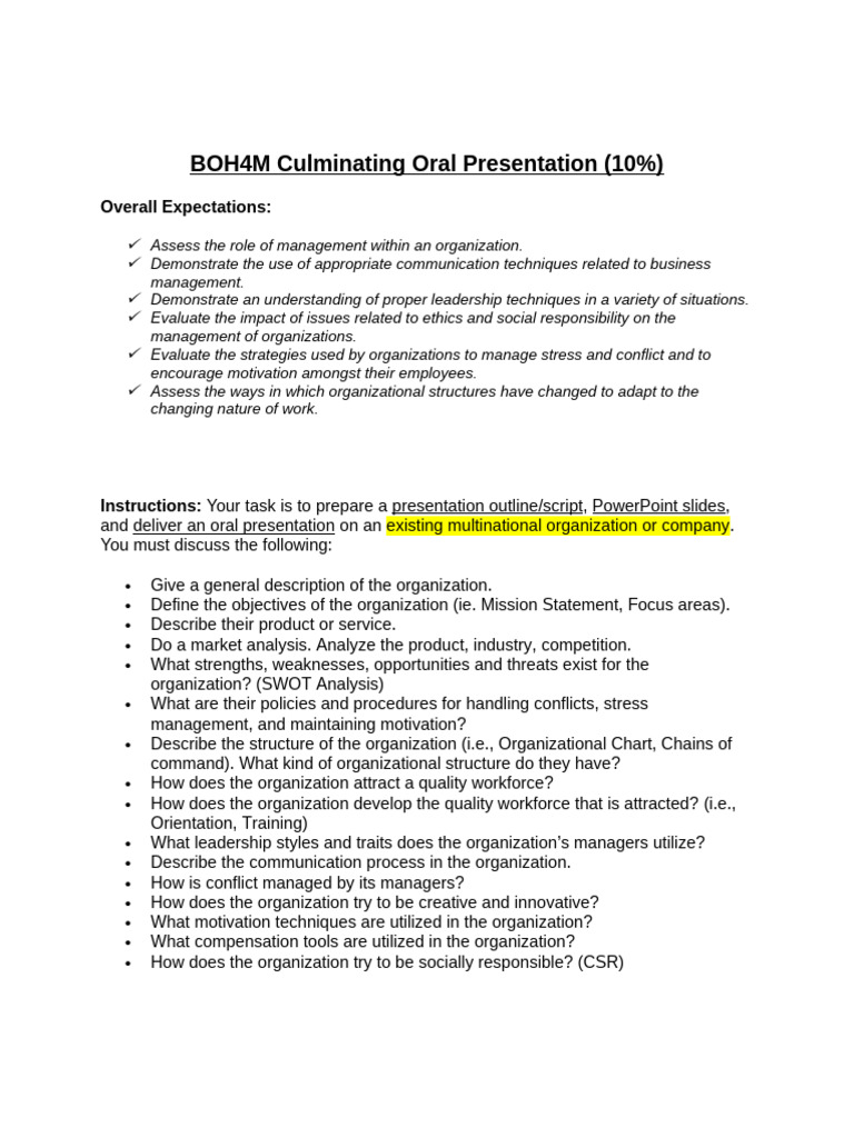 BOH4M+Culminating+Presentation+(Sem+2 2025 26) | PDF | Leadership ...