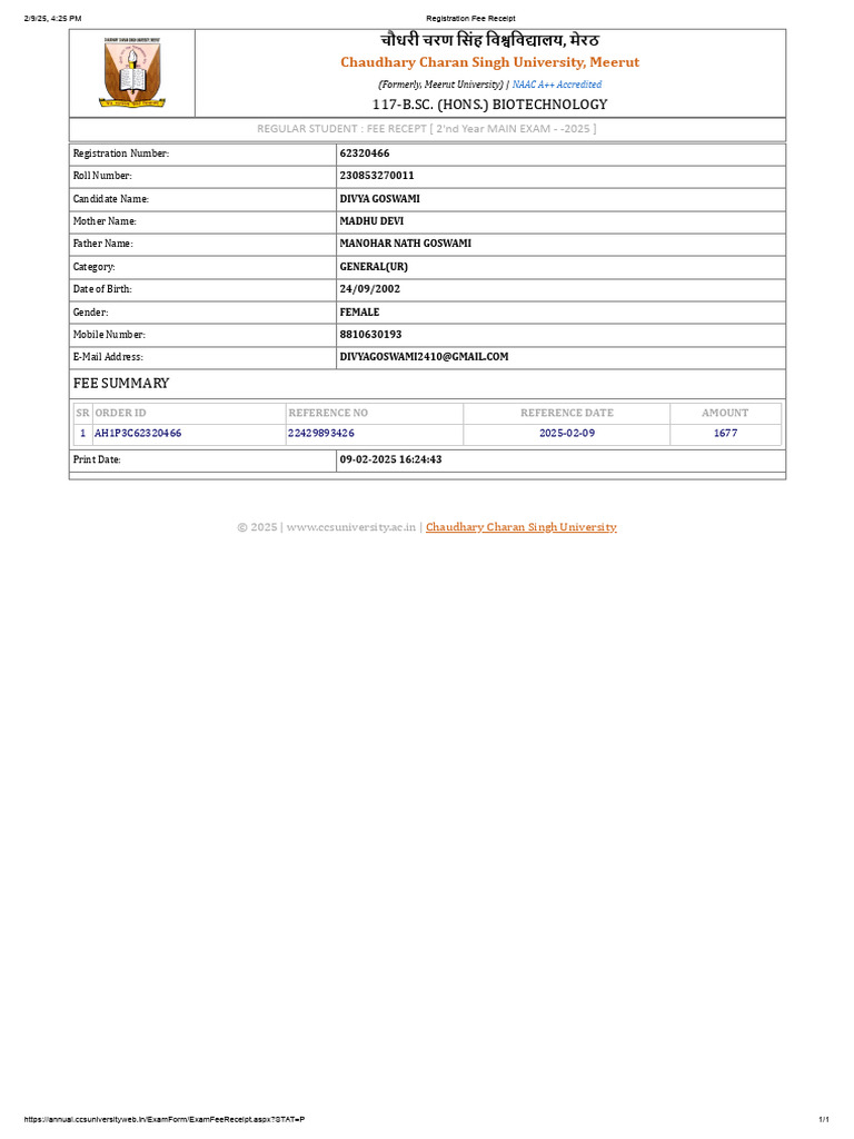 Registration Fee Receipt | PDF