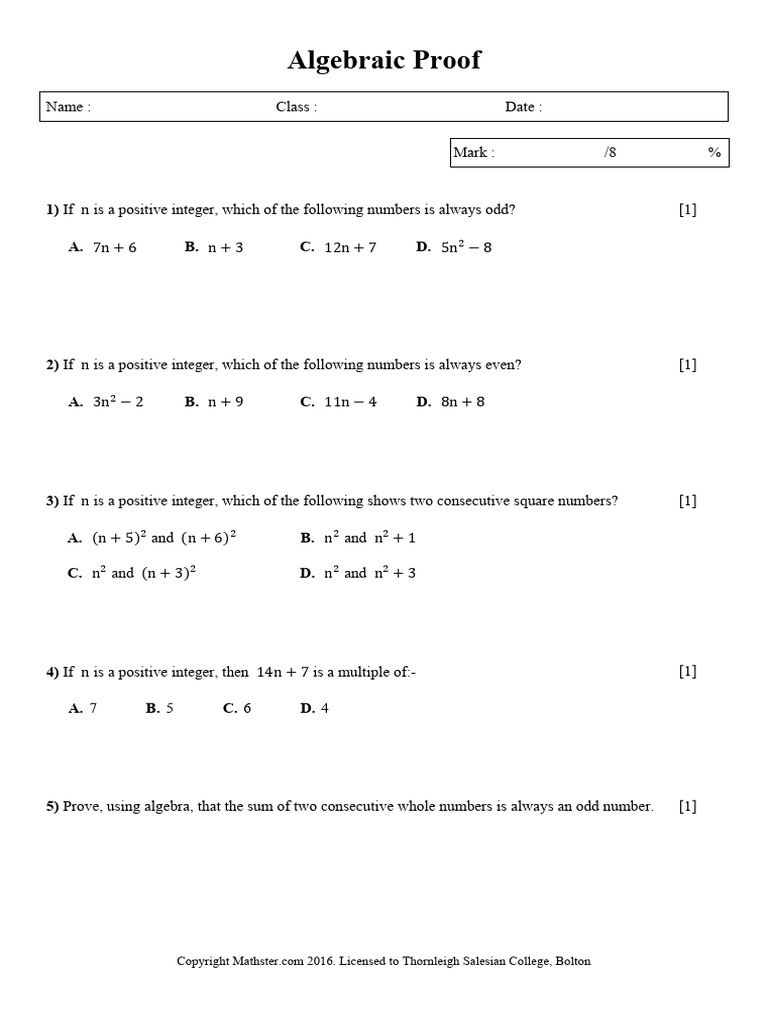 Algebraic Proof 1 | PDF
