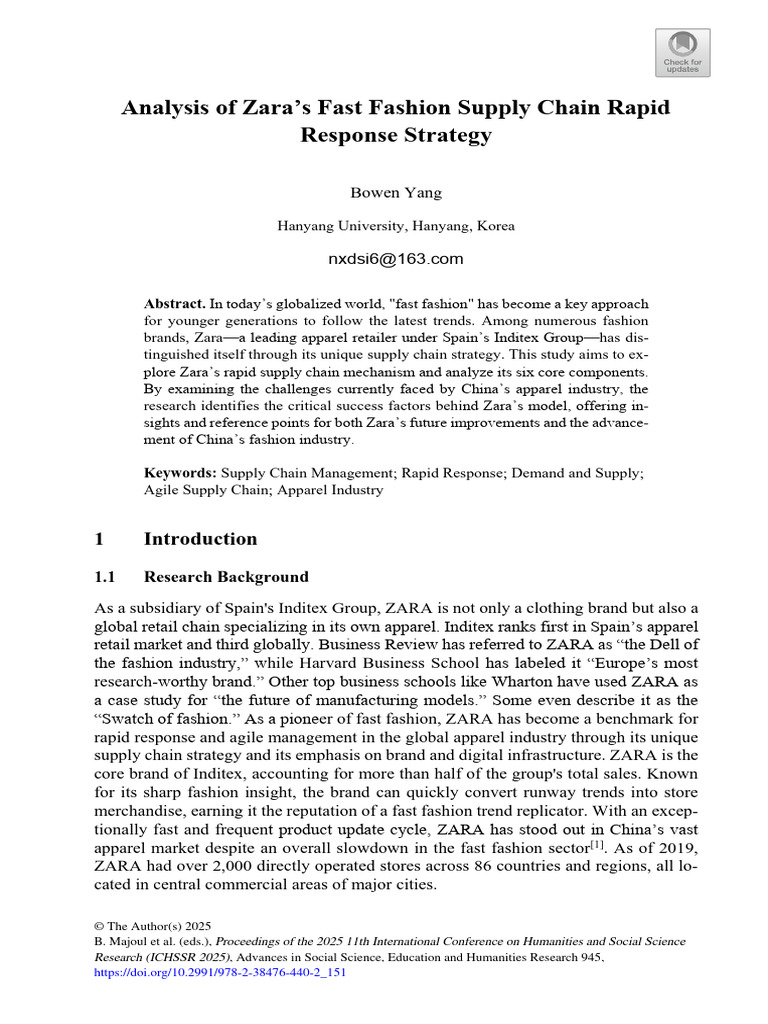 Analysis of Zara's Fast Fashion Supply Chain Rapid: Response Strategy ...