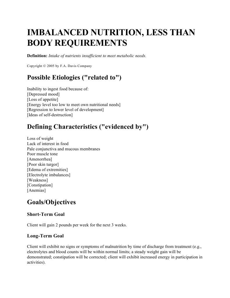 Imbalanced Nutrition | PDF | Constipation | Nutrition