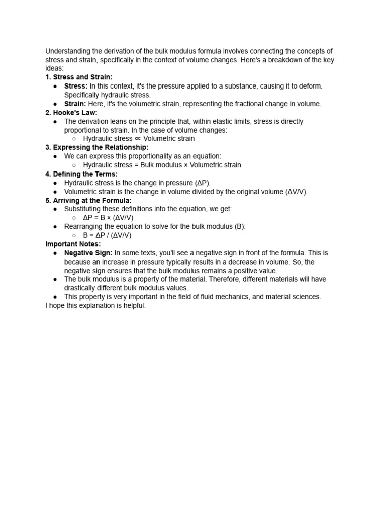 Derivation of The Formula of Bulk Modulus | PDF