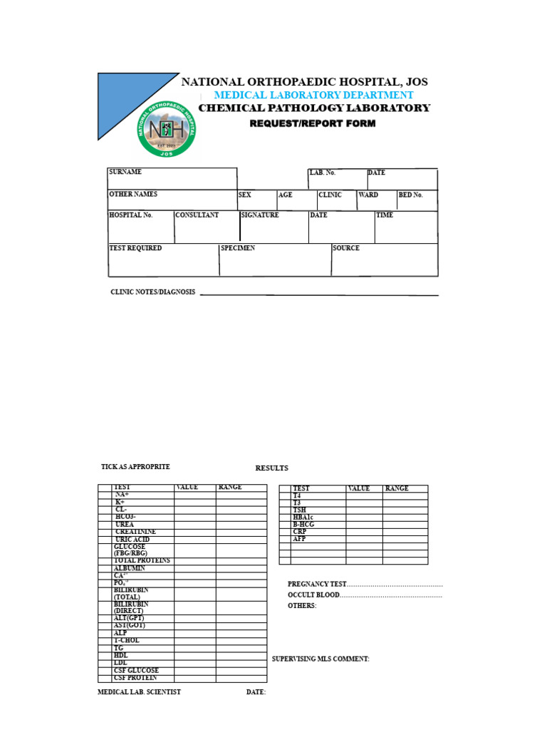 CHEM PATH AND HEAMTOLOGY FORM Copy | PDF | Medical Laboratory | Medical ...