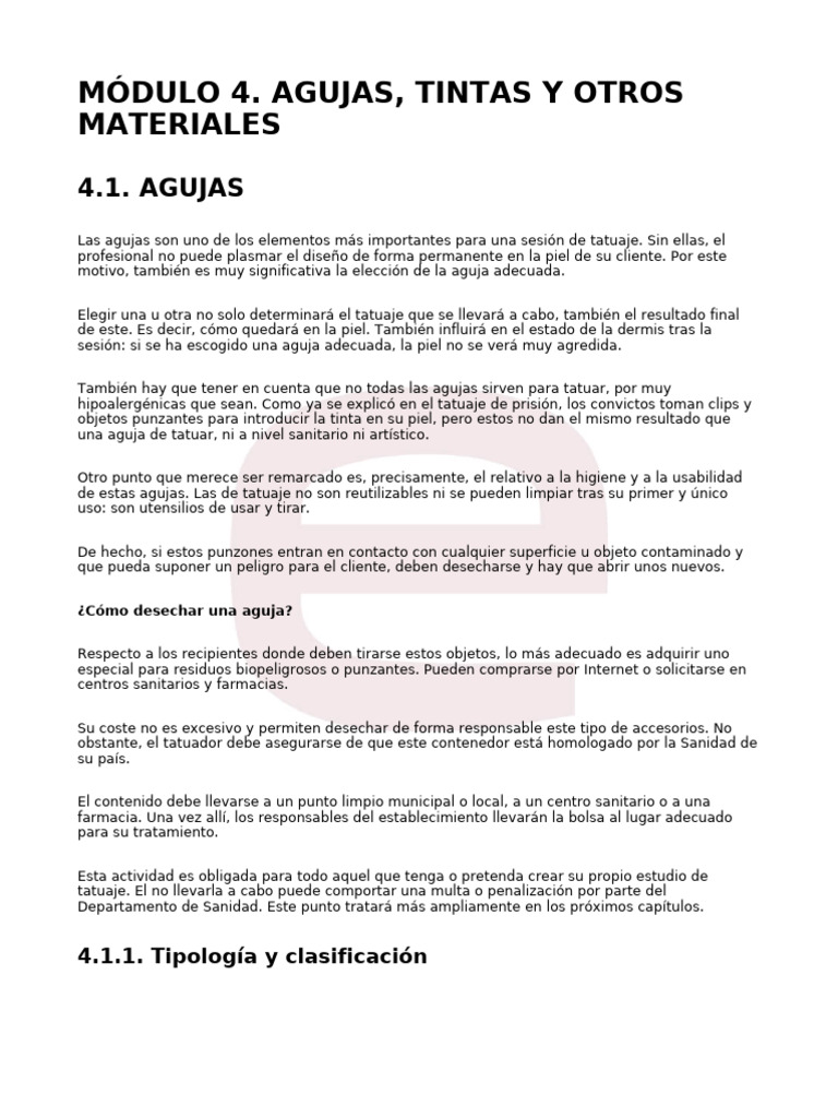 Modulo 4 Agujas Tintas y Otros Materiales | PDF | Tatuaje | Pigmento
