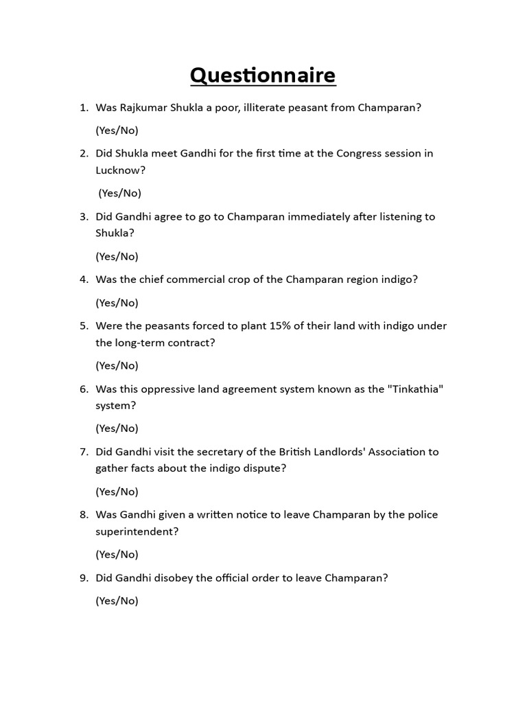 Questionnaire English | PDF