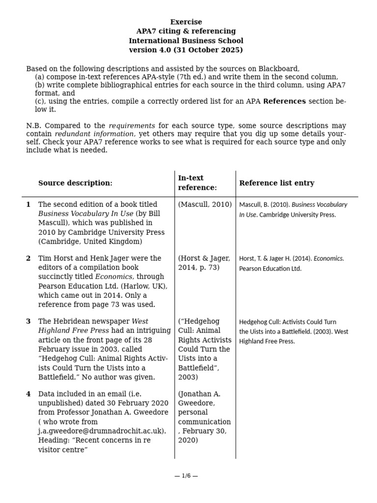 APA7 Referencing Exercise v4 | PDF