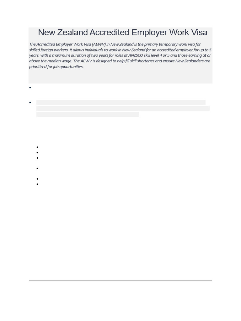 New Zealand Accredited Employer Work Visa | PDF | Travel Visa | Employment