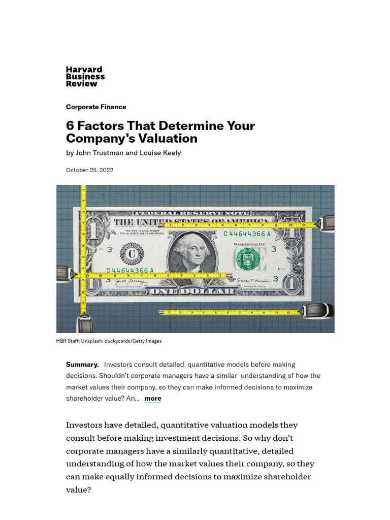 HBR - 6 Factors That Determine Your Company's Valuation | PDF ...