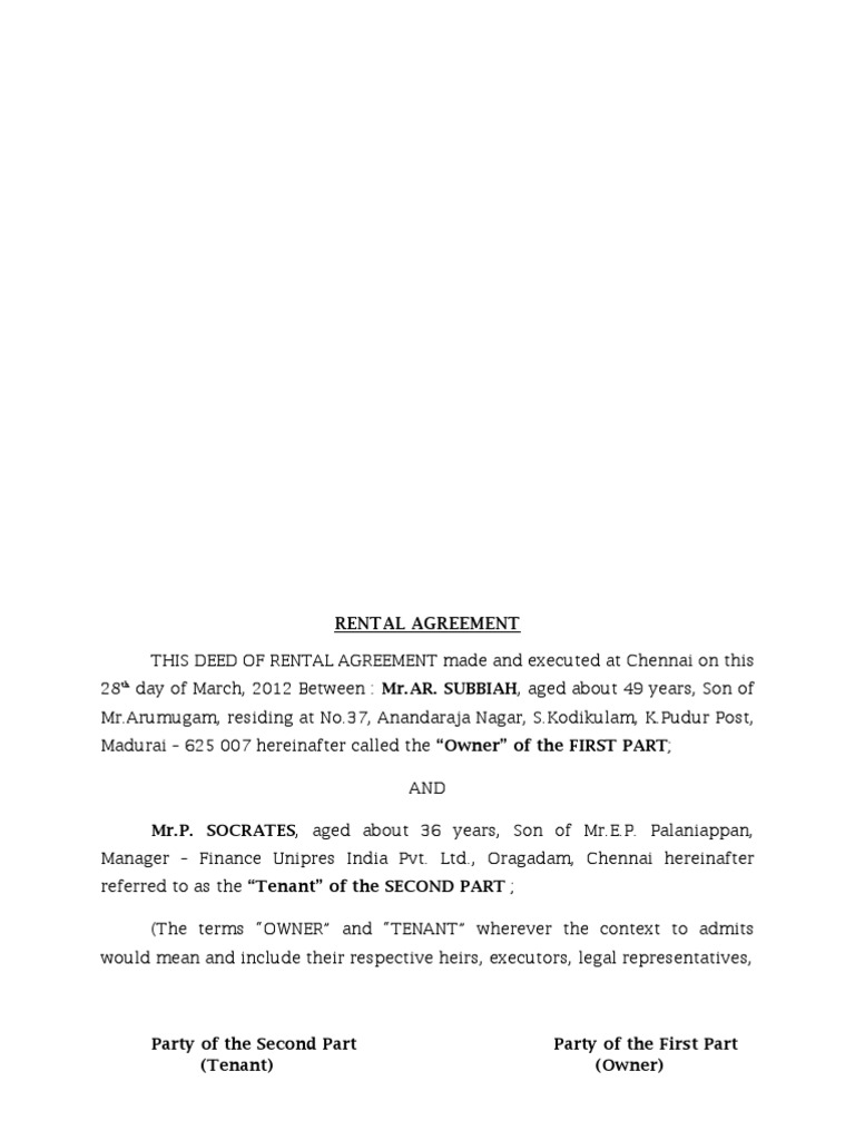 Rental Agreement-English Model | PDF | Leasehold Estate | Renting