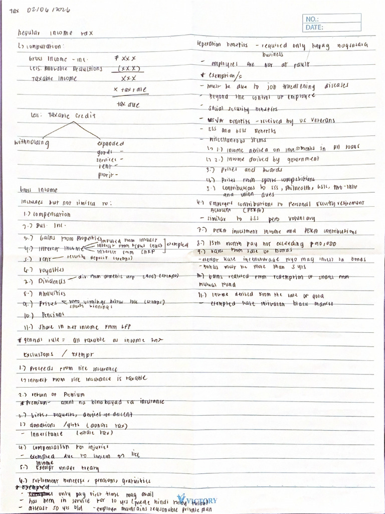 Regular Income Tax Notes | PDF
