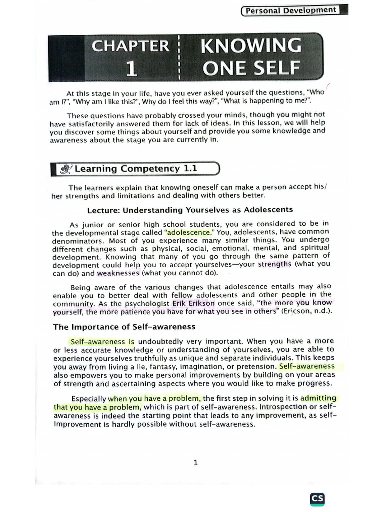 Knowing One Self - PERDEV | PDF