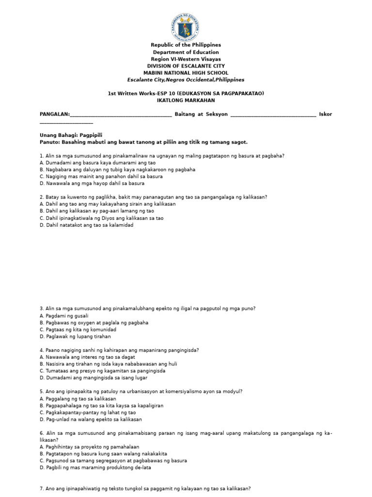 TEST Questionaire 1 | PDF