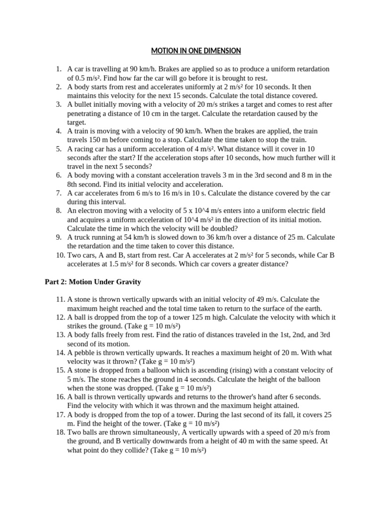 Motion in One Dimension | PDF | Acceleration | Velocity
