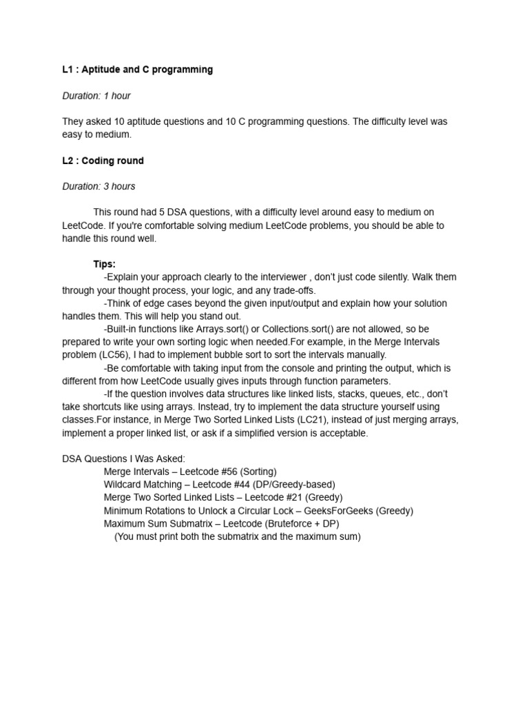 Zoho Interview Experience-1 | PDF | Computing | Computer Programming