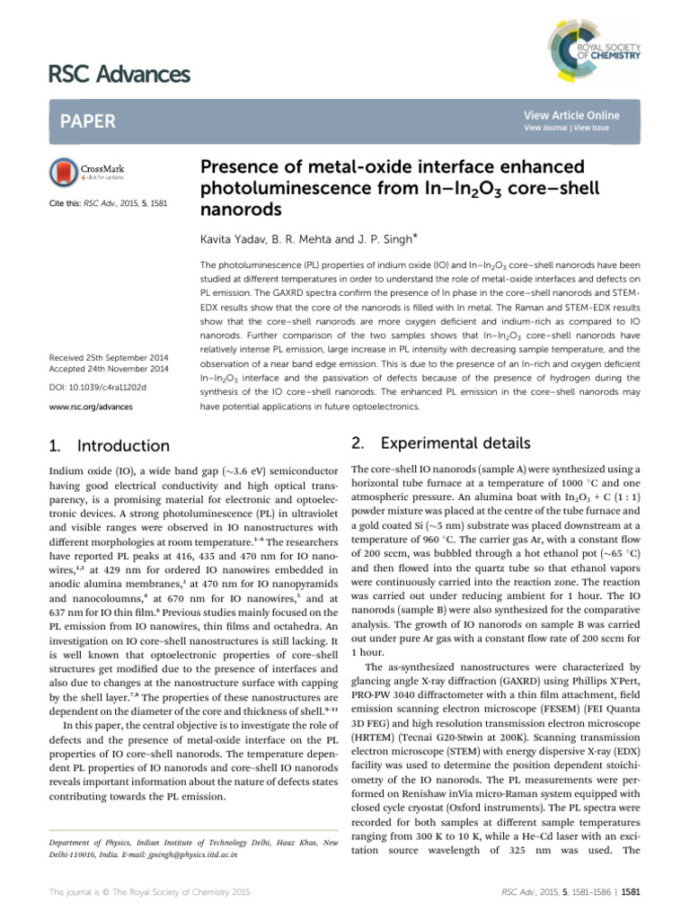 Presence of Metal-Oxide Interface Enhanced | PDF | Electron ...