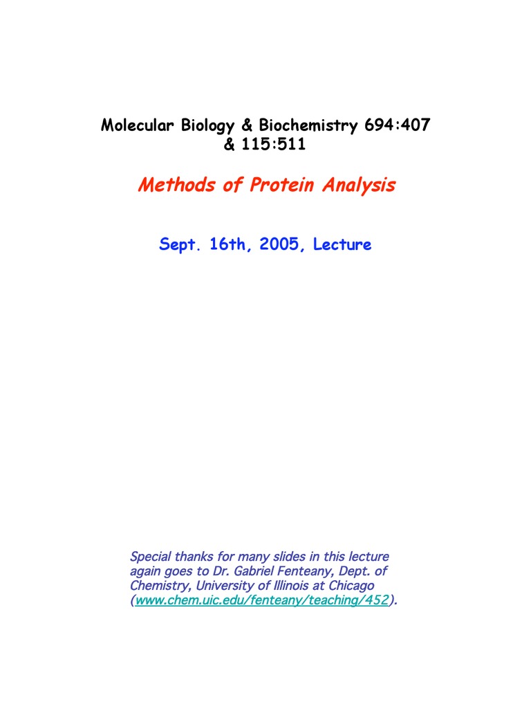 Protein Analysis Methods Overview | PDF | Proteins | Dna Sequencing