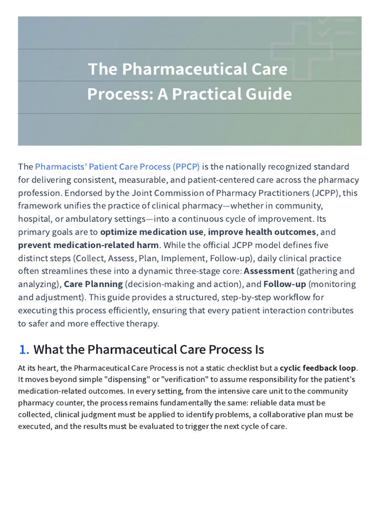 Pharmaceutical Care Process (Assessment, Care Plan, Follow-up) | PDF ...