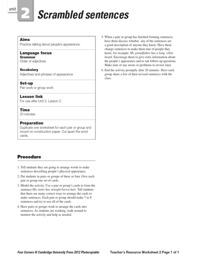Level 2 Worksheet 14 Four Corners | PDF | Human Communication | Linguistics