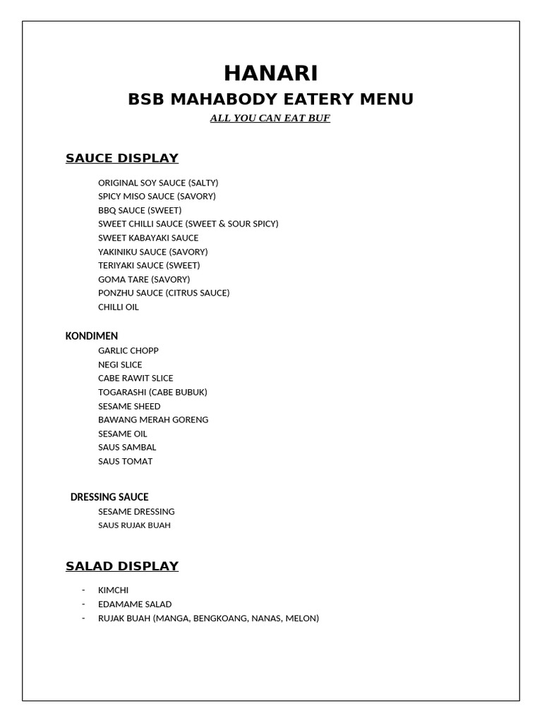 HANARI Buffet | PDF