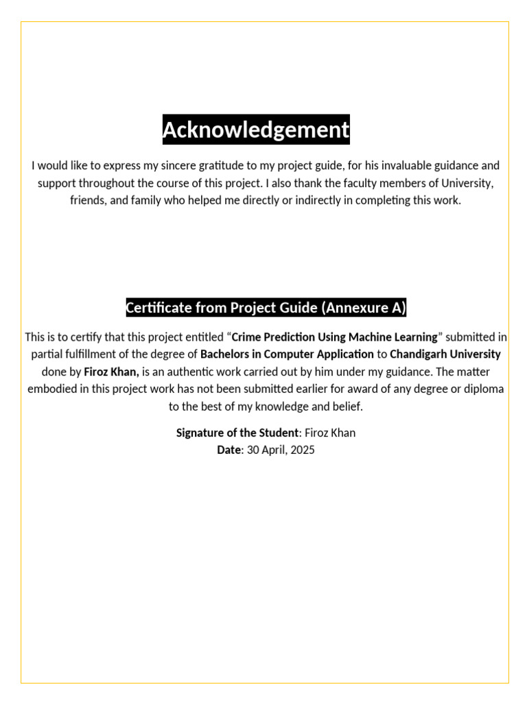 Acknowledgement: Certificate From Project Guide (Annexure A) | PDF