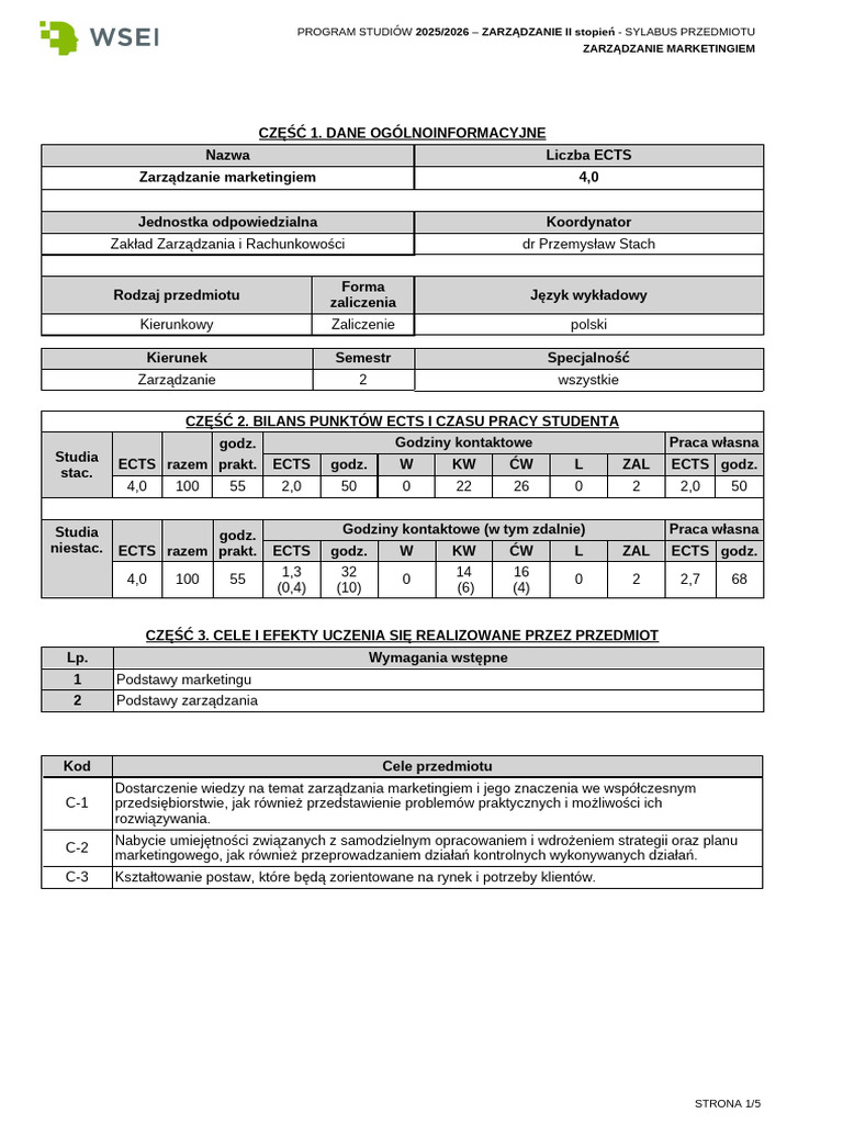 Z 2025 2026 Zarządzanie Marketingiem | PDF
