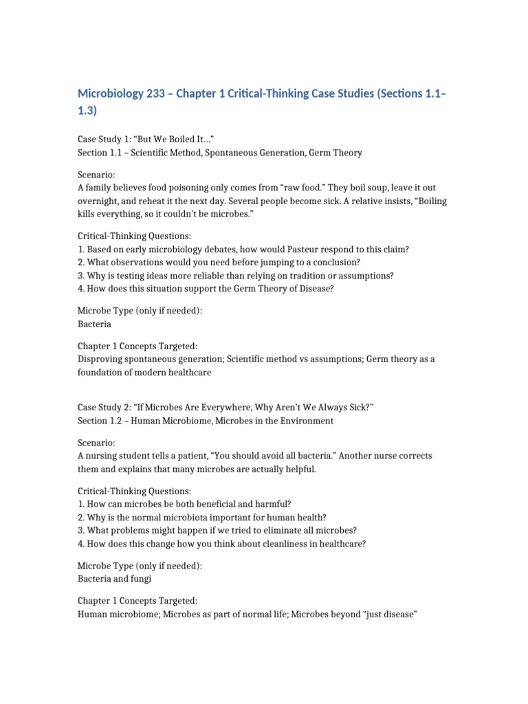 Microbiology 233 Chapter 1 Critical Thinking Case Studies | PDF ...