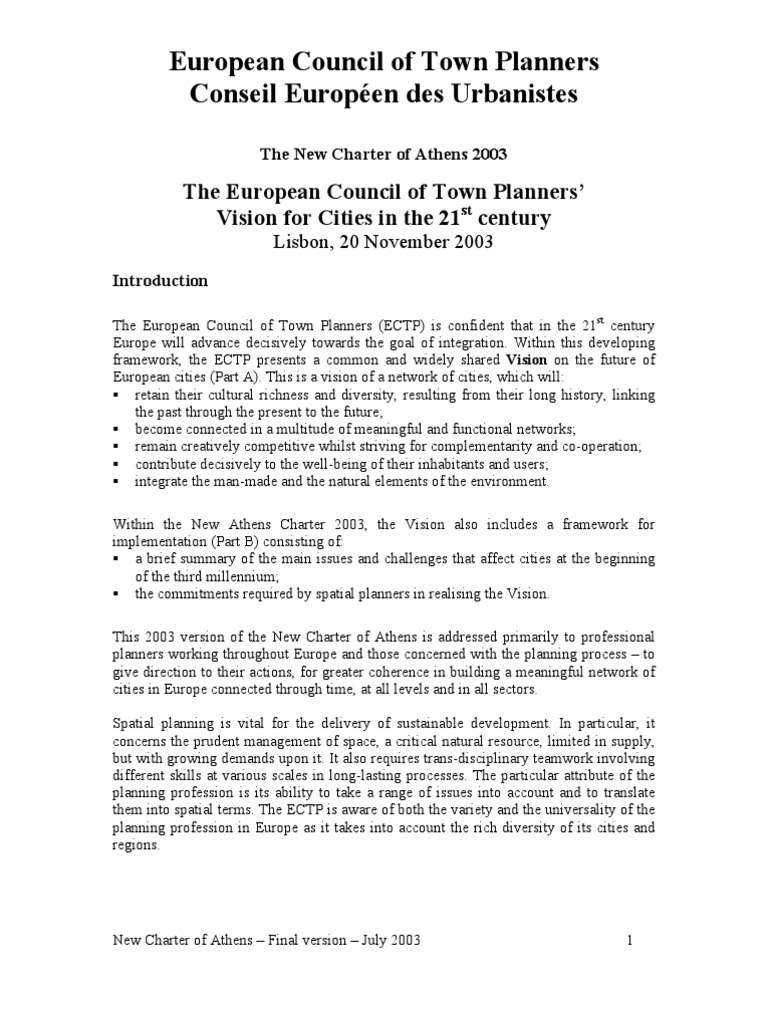 The New Charter of Athens (2003) | PDF | Politics