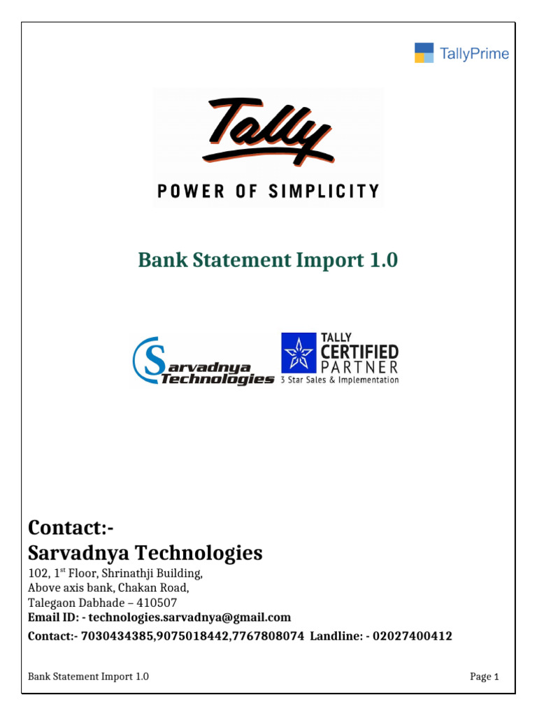 USER MANUAL - Bank Statement Import Tally Prime | PDF | Bookkeeping ...