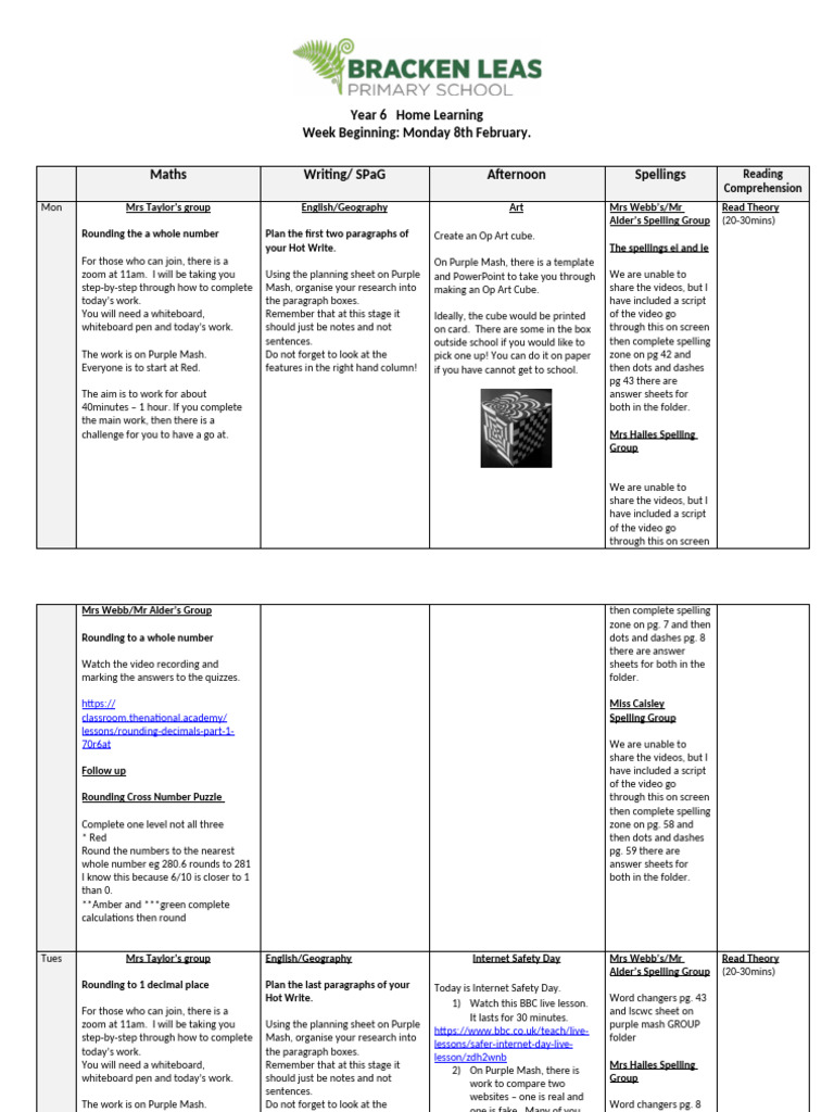 Home Learning Plan Week (2) | PDF | Grammar | Linguistics