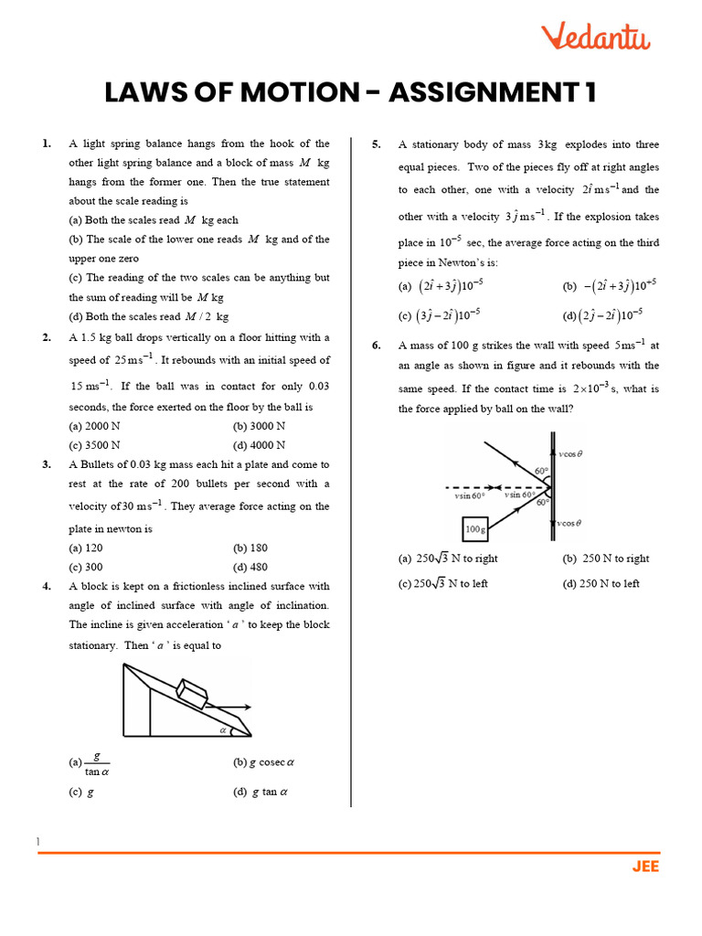 03 - Laws of Motion - Assignment 1 Physics | PDF | Force | Mass