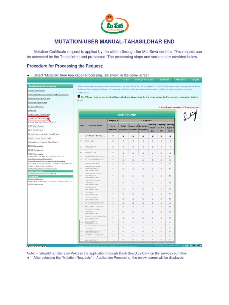 MEESEVA User Manual for DEPT Ver 1.6-Mutation (2) | PDF | Application ...