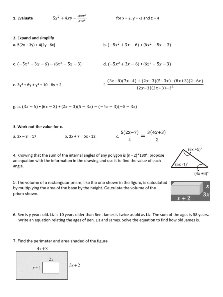 Math Algebra Pretest | PDF