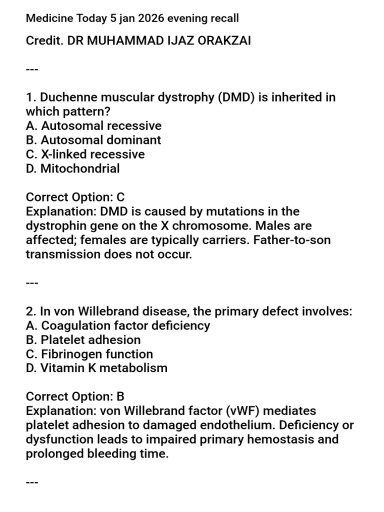 MED 05 Jan Eve Paper Along With Explaination | PDF | Coagulation ...